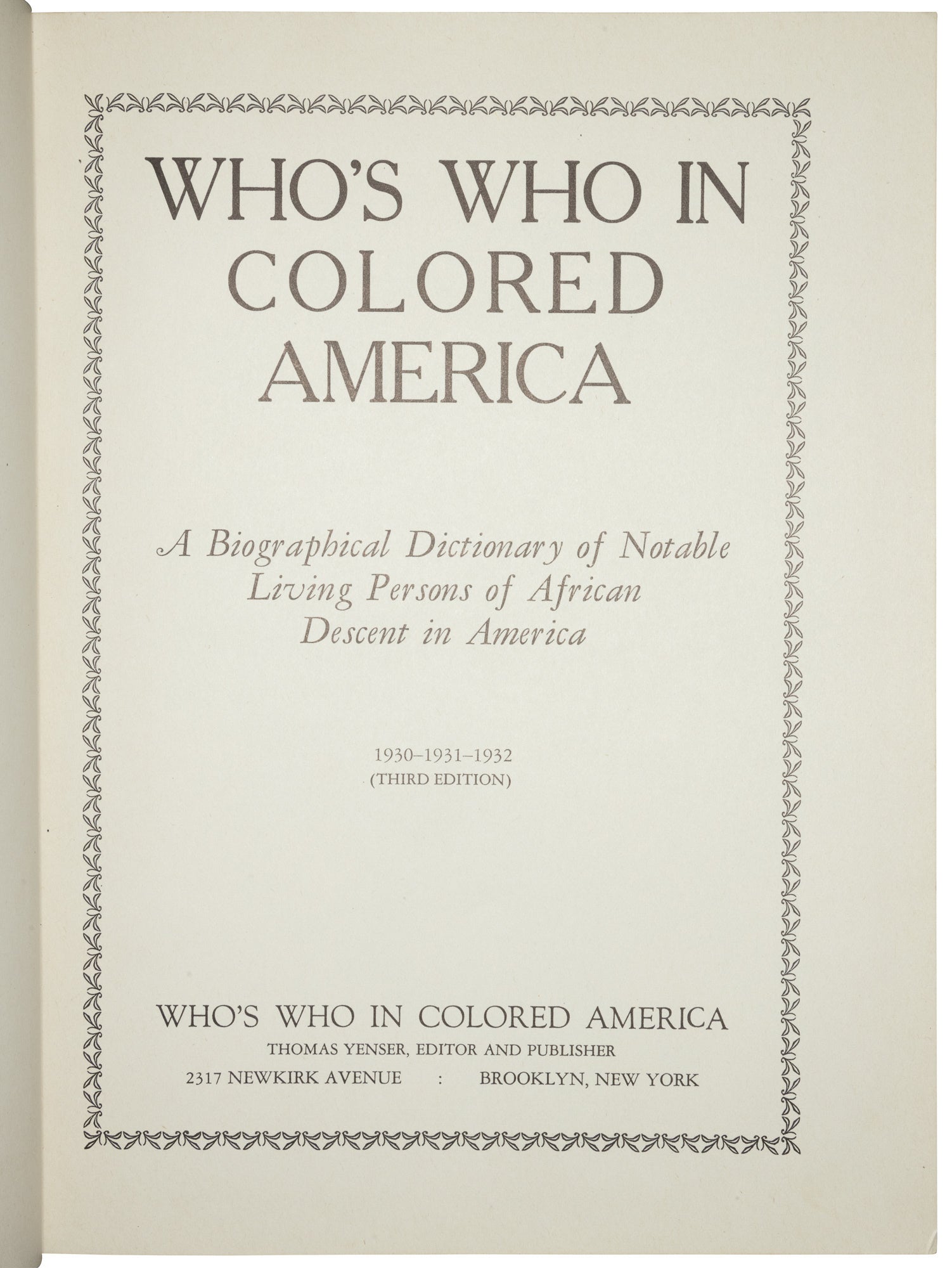Who's Who in Colored America, 1928-1932 | Who's Who African American
